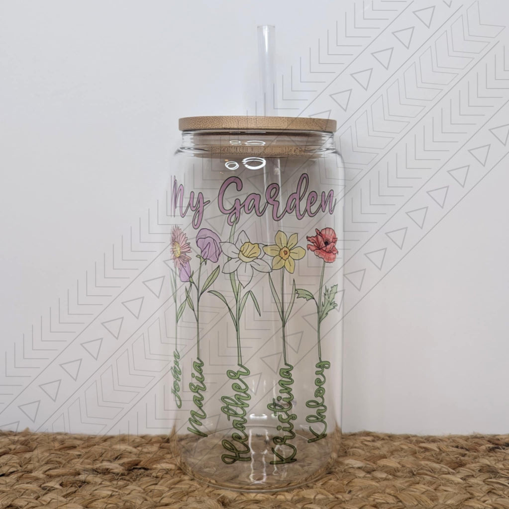 Birth Flower Garden Custom Glass Can – Ahn Wholesale